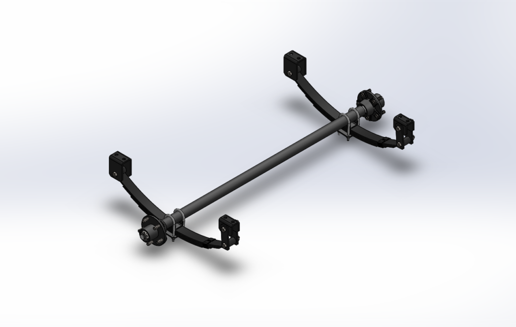 Trailer Axle with Leaf Spring 1300mm Long - 2,000 lbs / 900 kg - Escuber